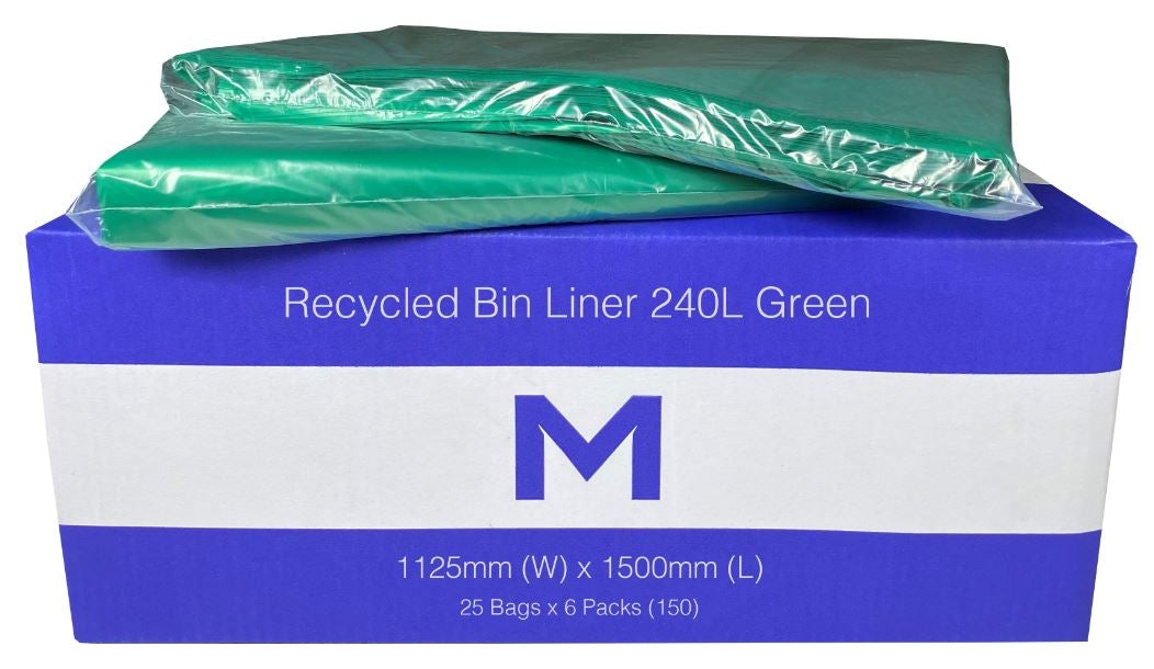 FP Recycled Bin Liner 240L - Green, 1125mm x 1500mm x 30mu (150) Per B ...